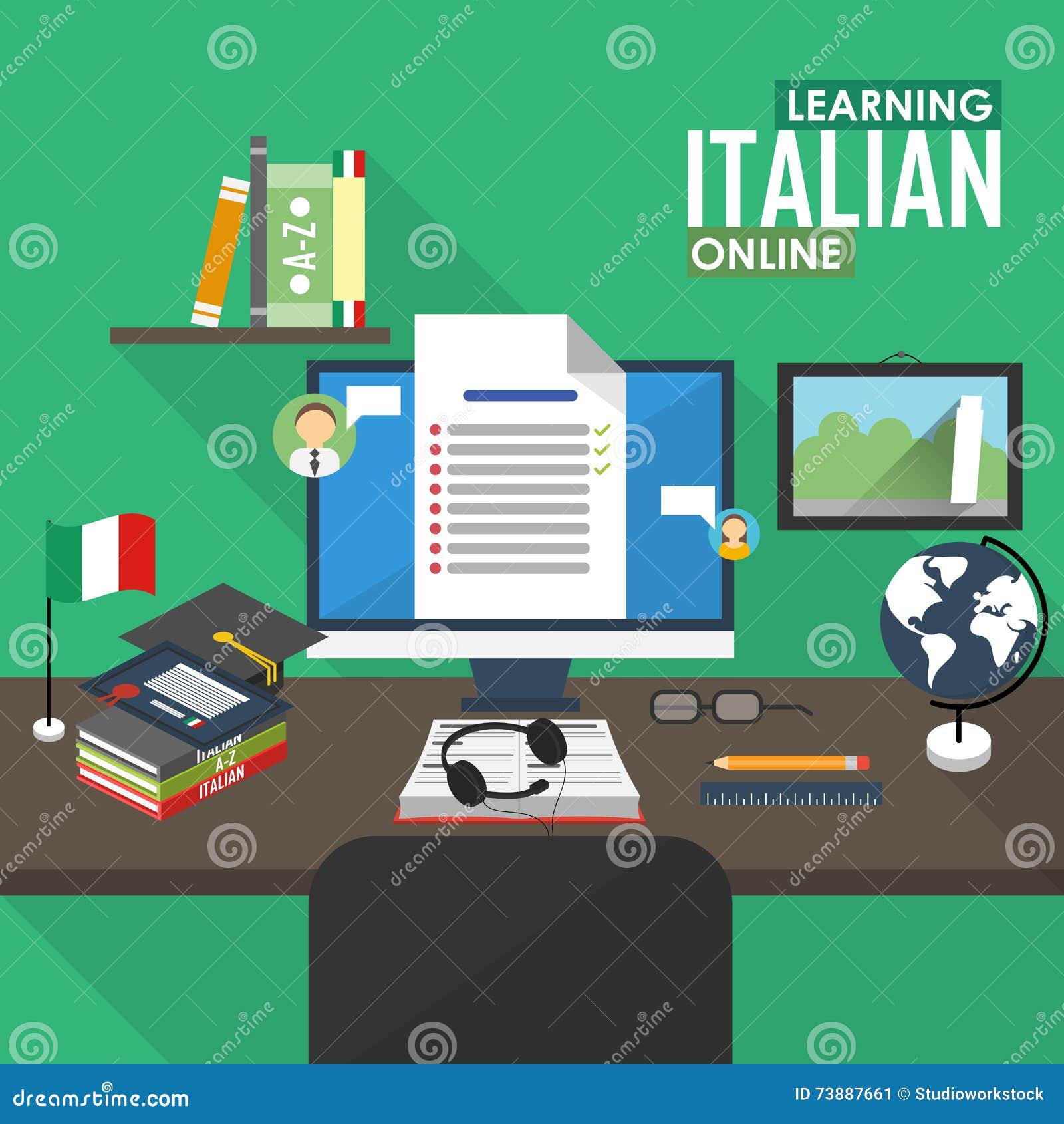 E-learning Italian Language. Stock Vector - Illustration of italian ...