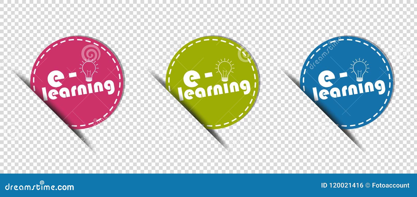 E-Learning and Lightbulb - Three Colorful Round Buttons - Vector ...