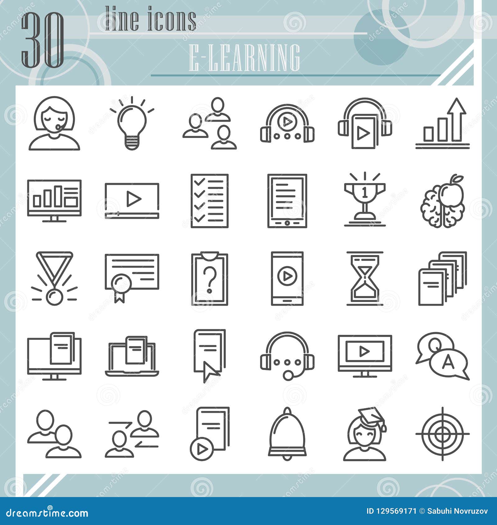 E-learning Line Icon Set, Education Symbols Collection, Vector Sketches ...
