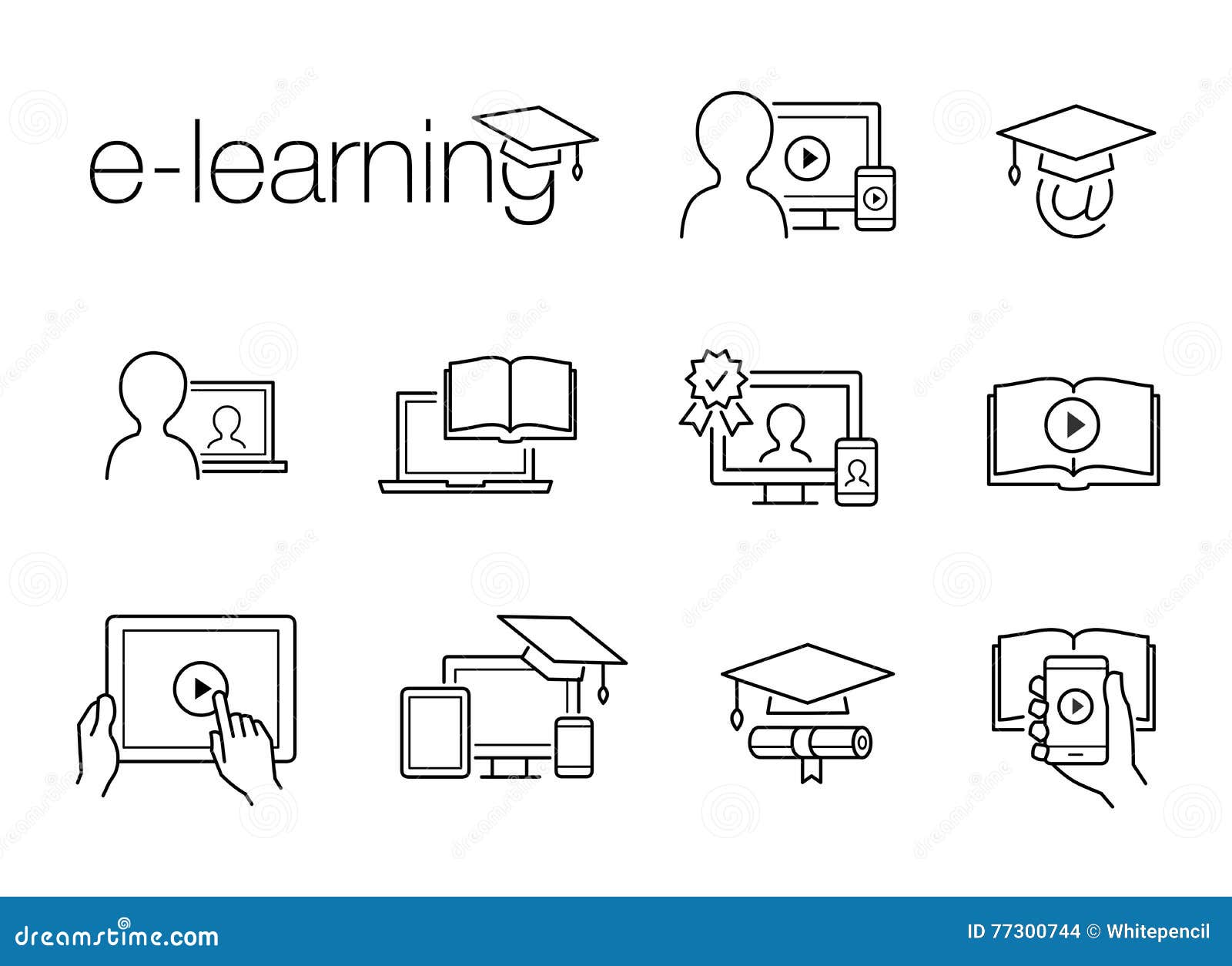 E-learning line icons stock vector. Illustration of smartphone - 77300744