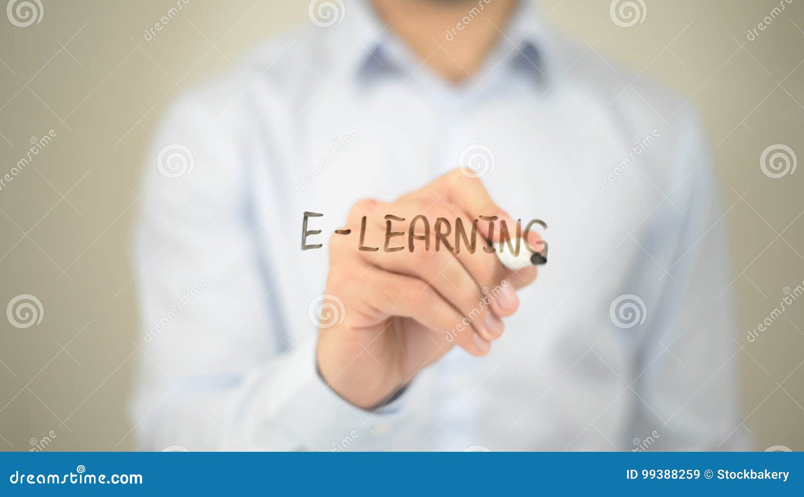E-Learning, Man Writing on Transparent Screen Stock Image - Image of ...