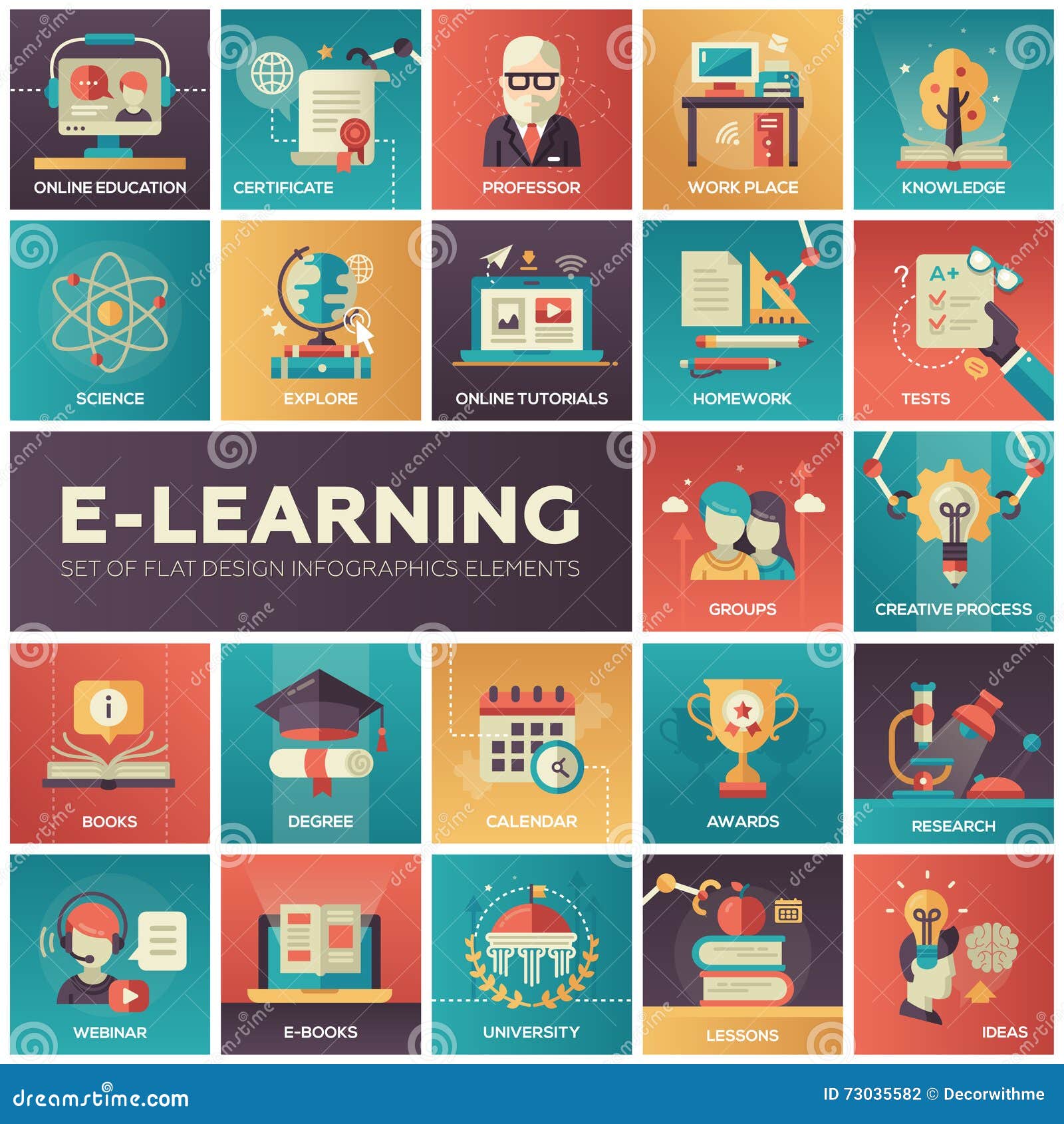 E-learning - Modern Flat Design Isquare Icons Stock Vector ...