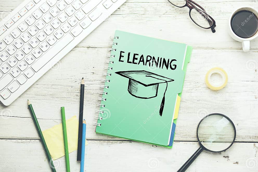 E Learning on Notepad with Keyboard Stock Photo - Image of keyboard ...