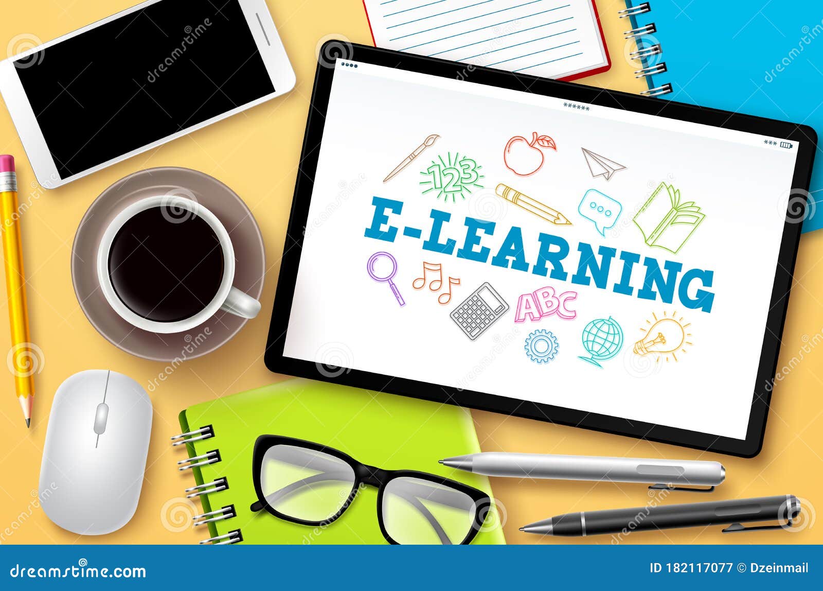 E-learning Online Courses Vector Template. E-learning Text in Tablet`s ... E-learning Online Courses Vector Template. E-learning Text in Tablet`s ...