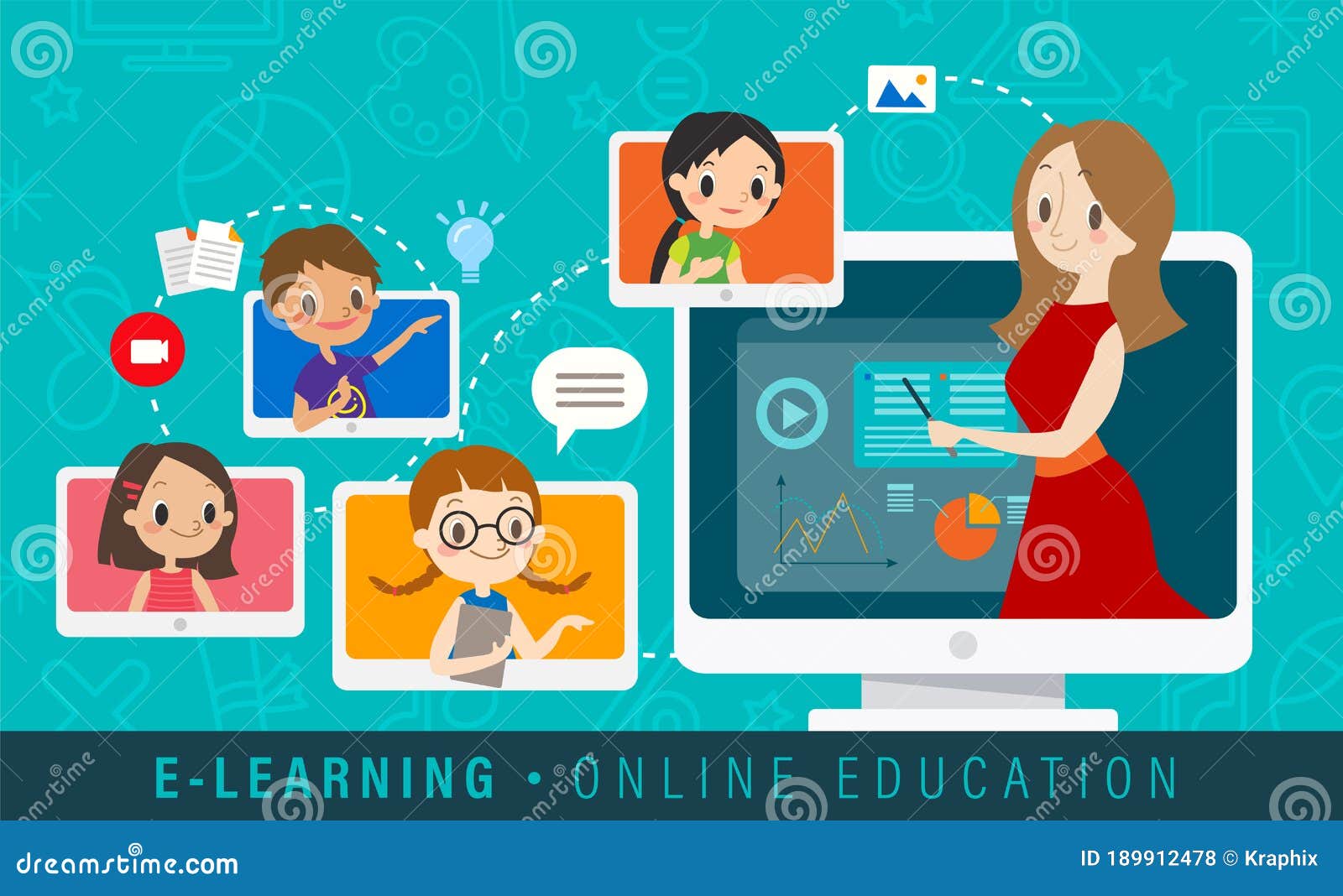 E-learning Online Education Concept Illustration. Online Teacher on ... E-learning Online Education Concept Illustration. Online Teacher on ...