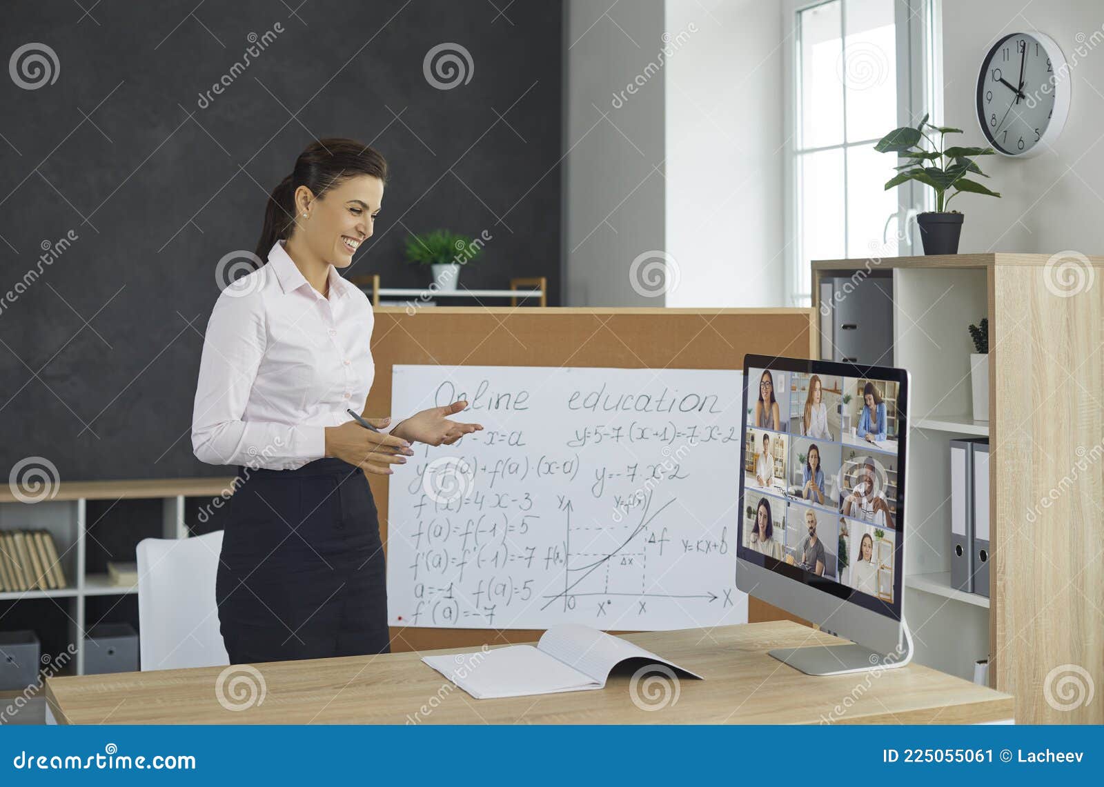 Young Female Teacher and Student Having Successful Distant ...