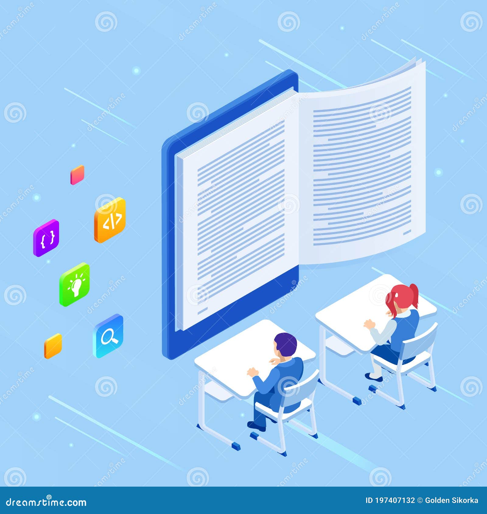 E-learning, Online Education at Home. Isometric Concept for Digital ...