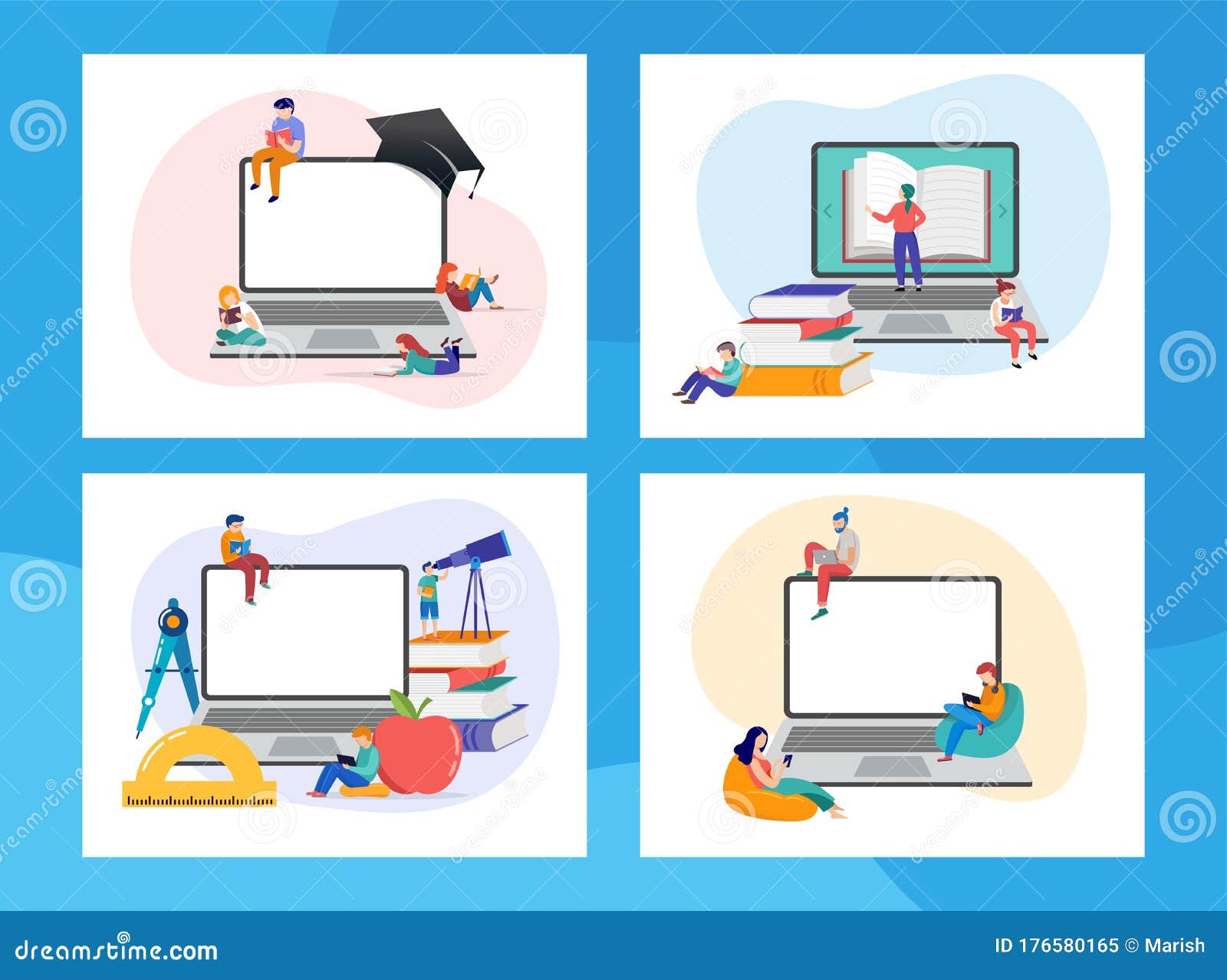 E-learning, Online Education at Home. Modern Vector Illustration Concepts for Website and Mobile ...