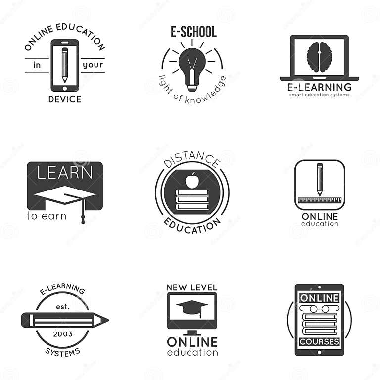 E-learning and Online Education Logo Set. Vector Badges for Logo Design ...