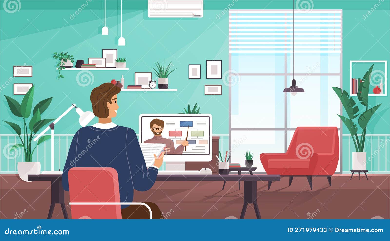 E-learning, Online Education, Man Student with Computer Watching Online ...