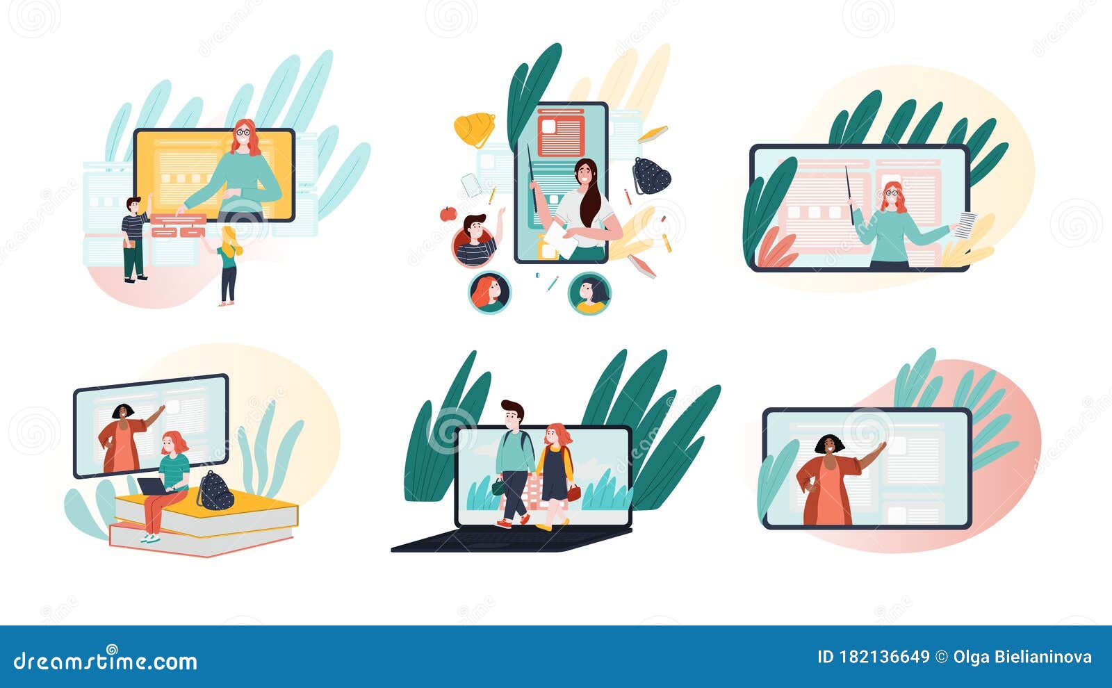 E-learning, Online Education and Remote Study Concept Flat Illustration ...