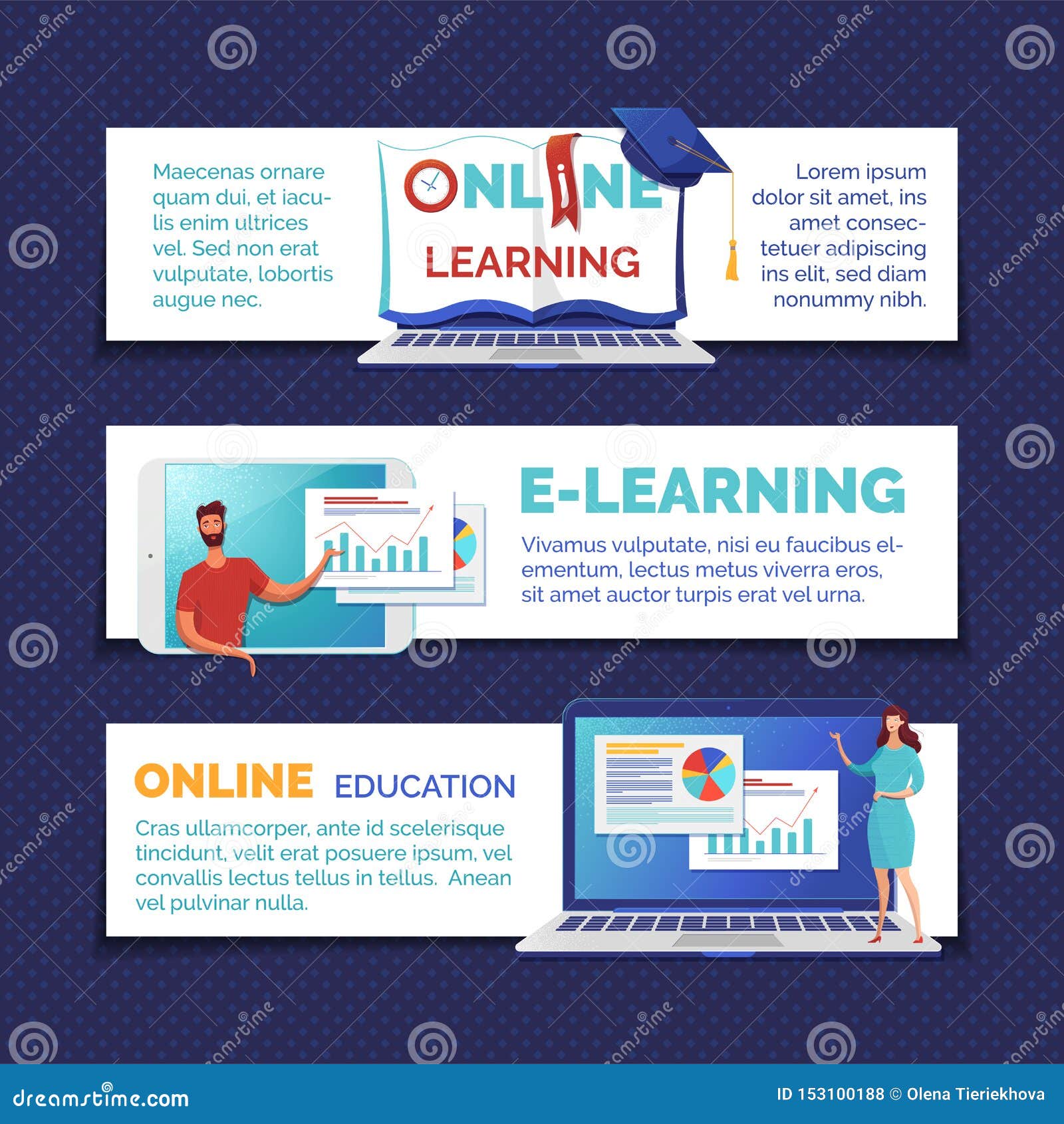 E Learning and Online Education Web Banners Templates Set Stock Vector ...