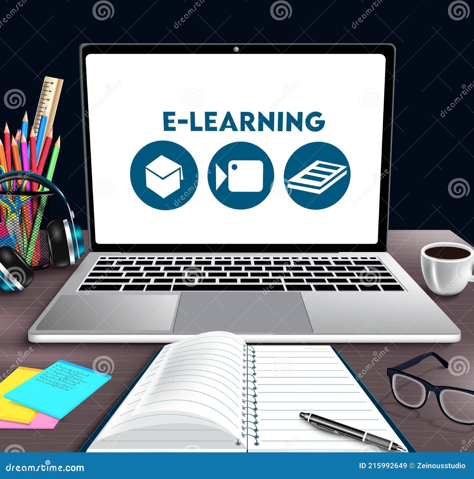E-learning Online School Vector Banner Design. E-learning Text in ...