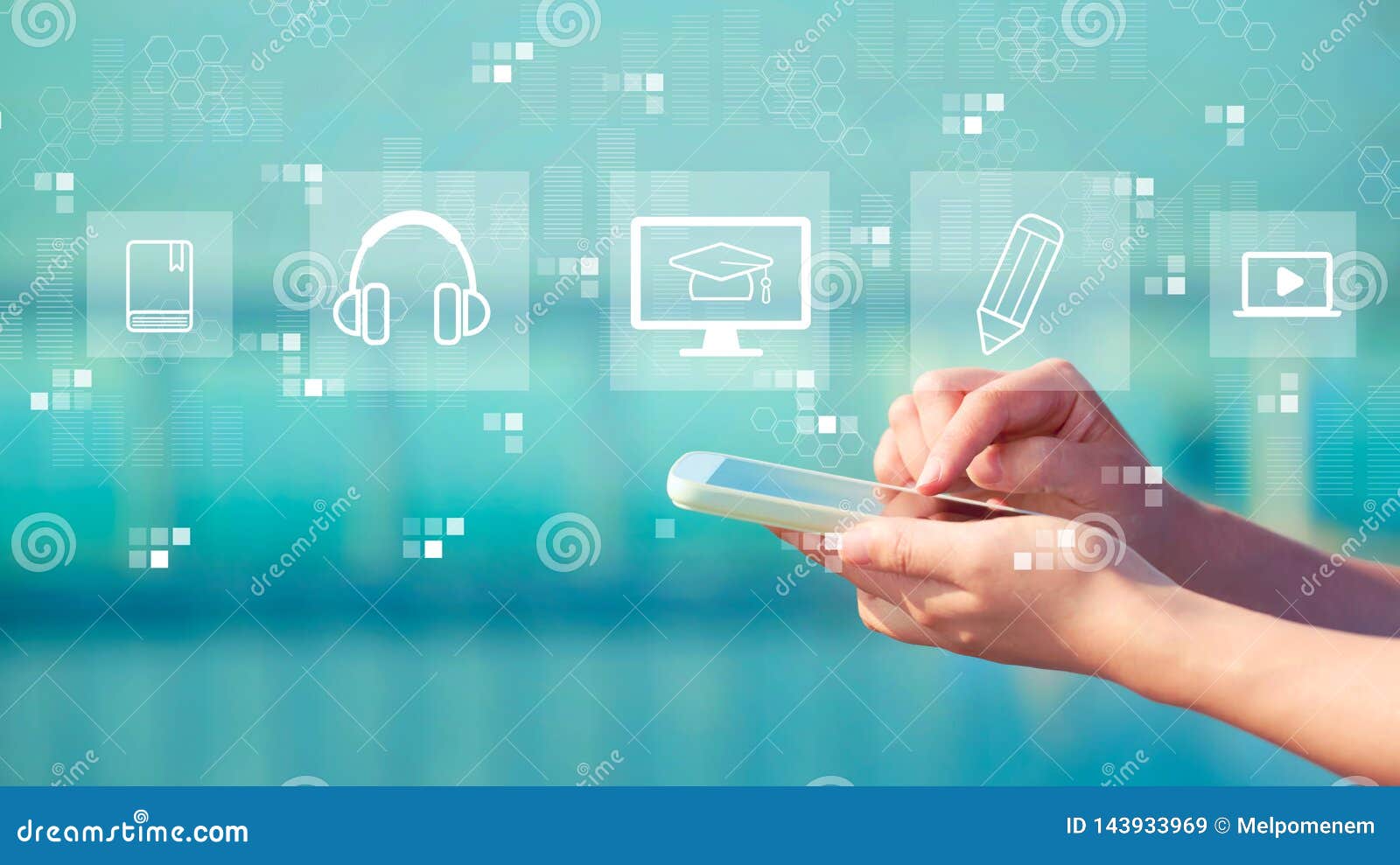 E-Learning with smartphone stock illustration. Illustration of ...