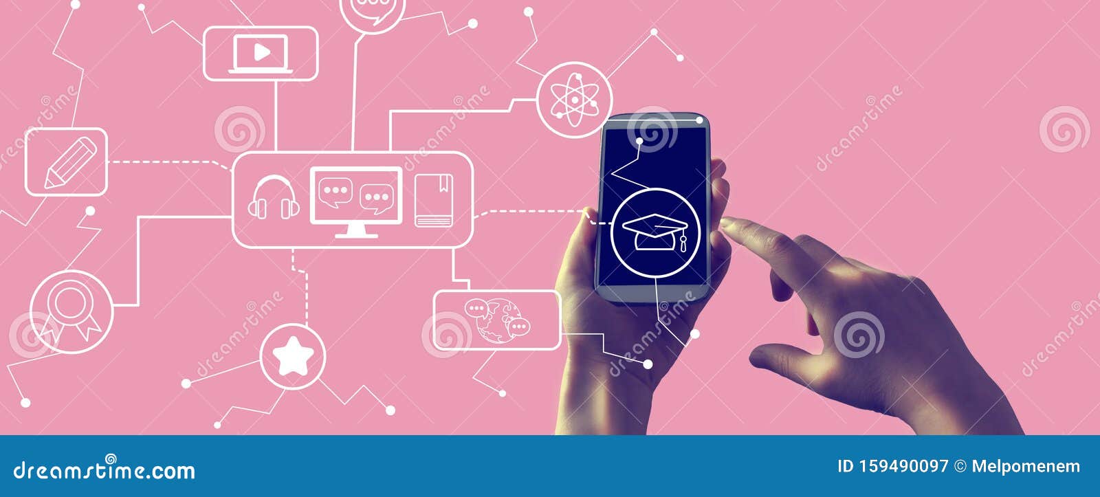 E-Learning with smartphone stock image. Image of smart - 159490097