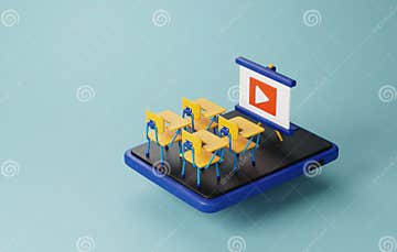 E-Learning Revolution, 3D Icon of Virtual Classroom for Remote Study ...