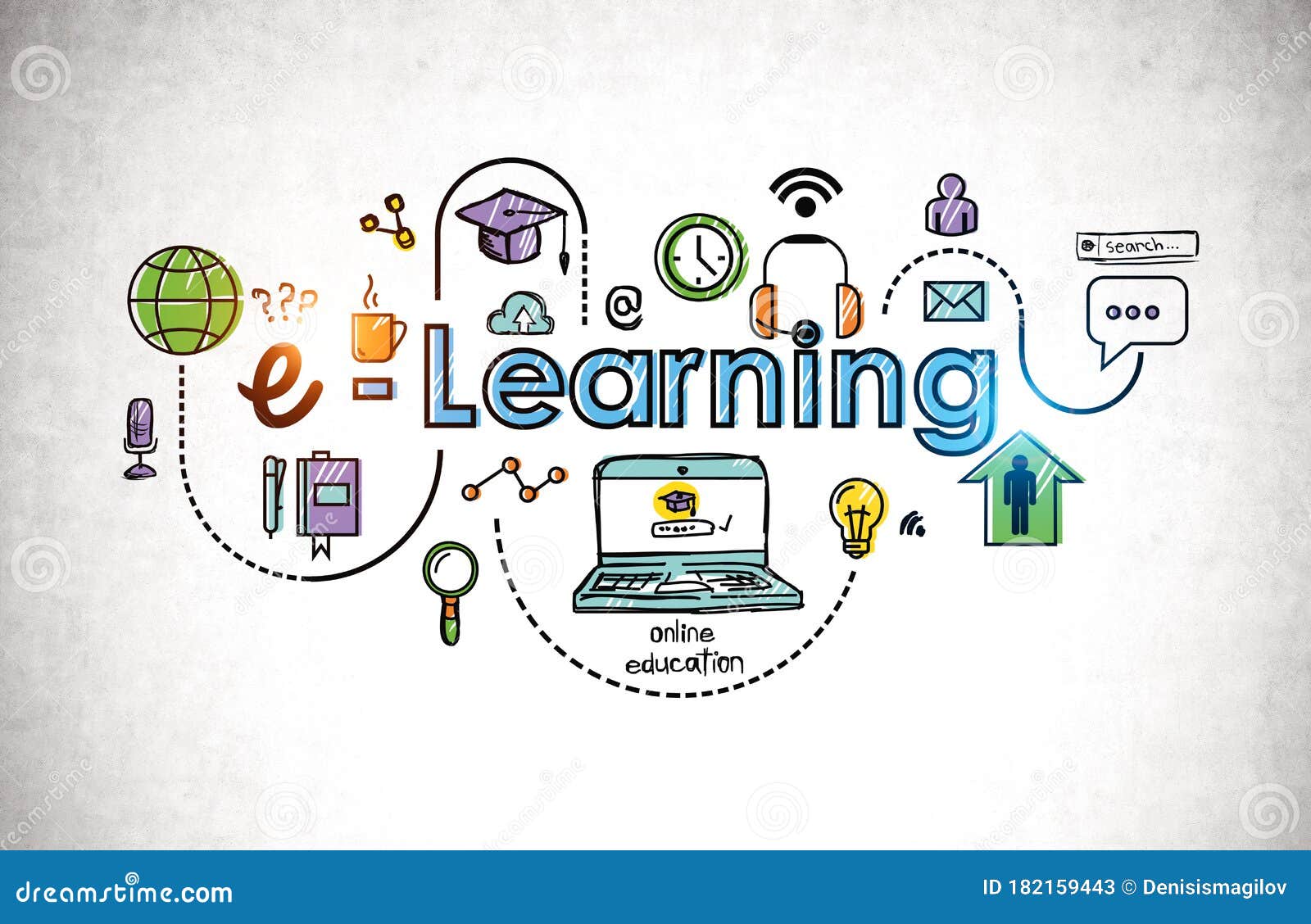 E Learning Sketch on Concrete Wall Stock Image - Image of background ...
