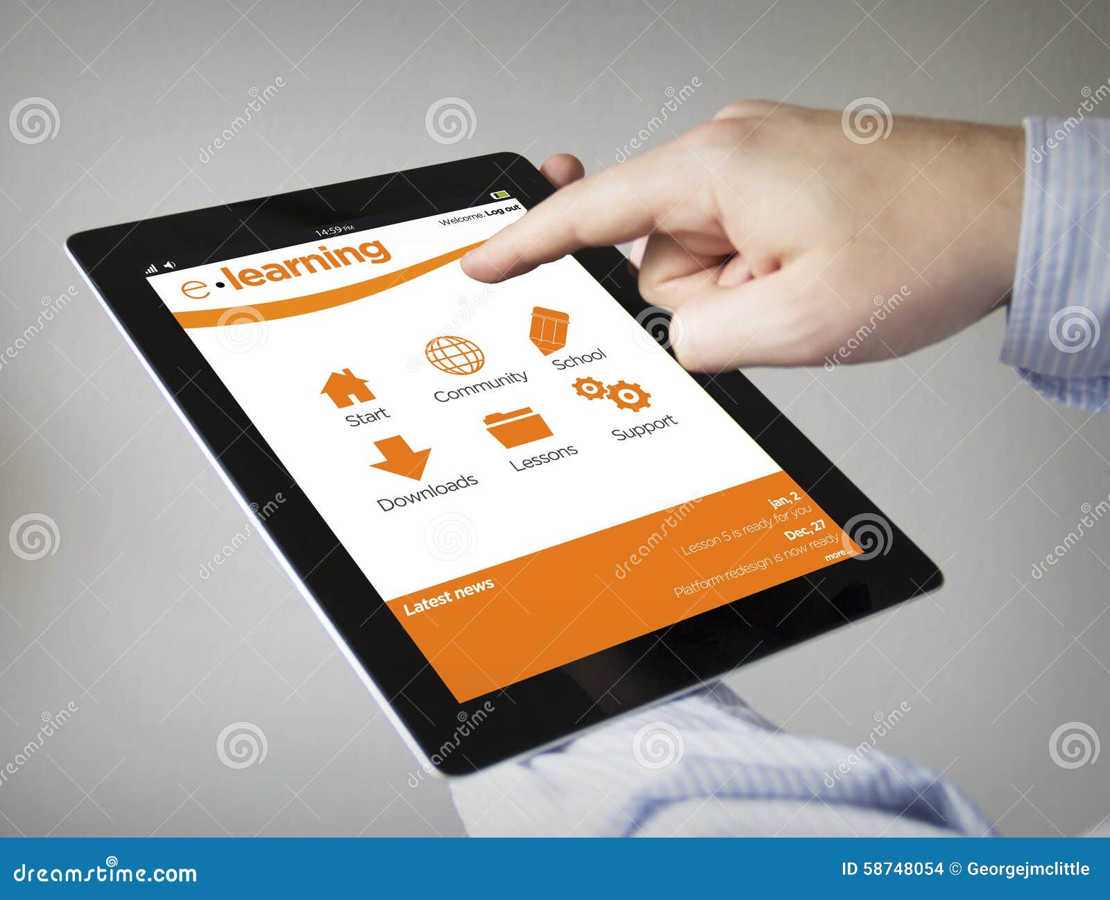 E-learning on a tablet stock photo. Image of business - 58748054