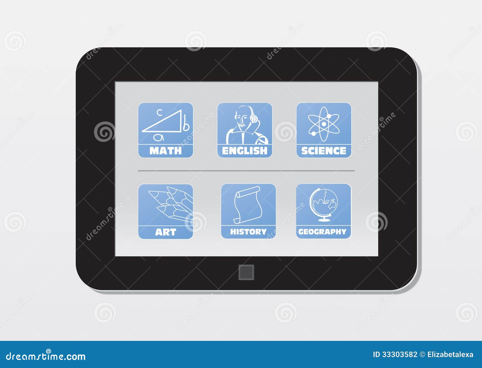 E-learning, Tablet with School Subjects; Icons Stock Vector ...