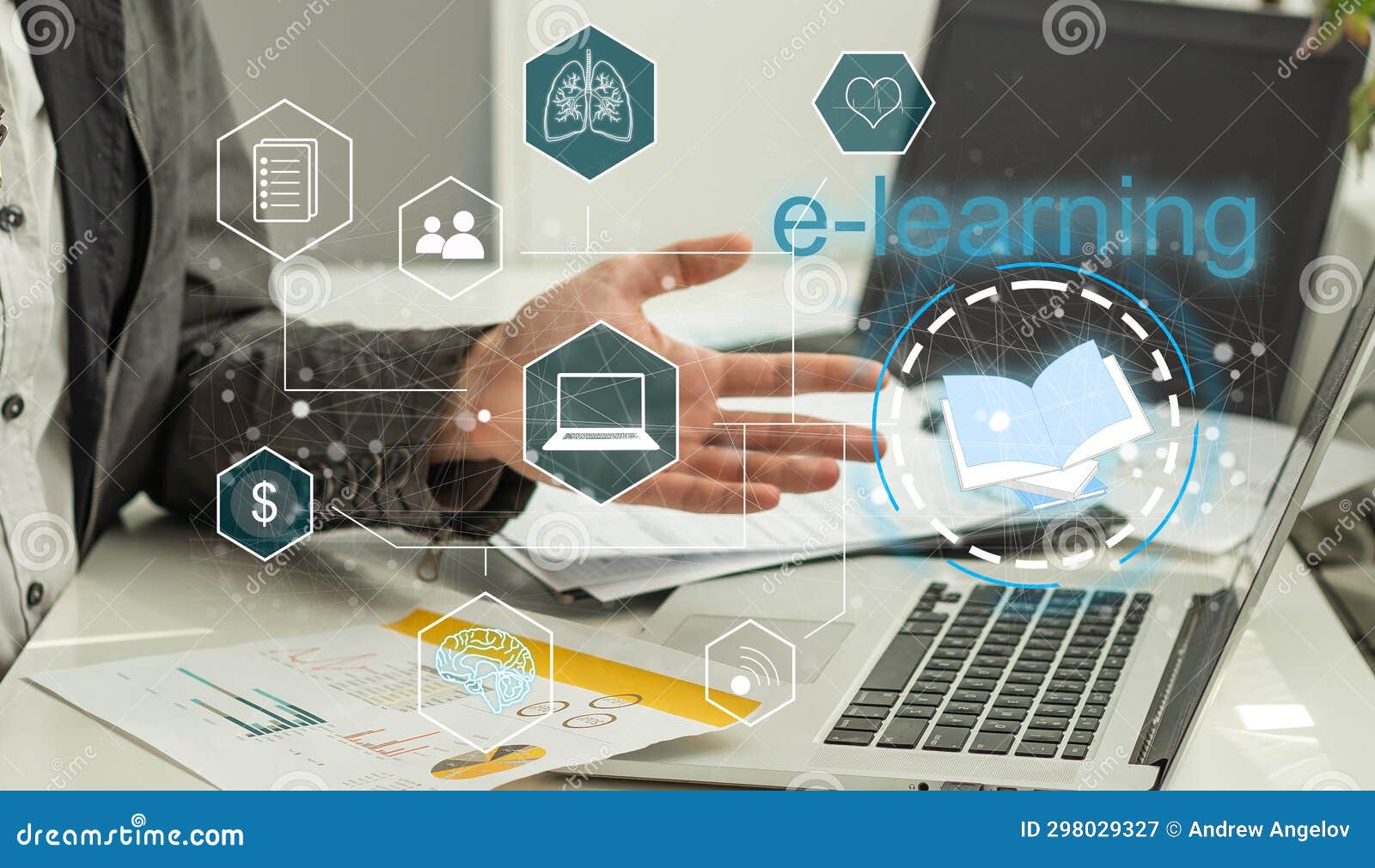 E-Learning Text with Business Woman Using a Tablet Stock Image - Image ...