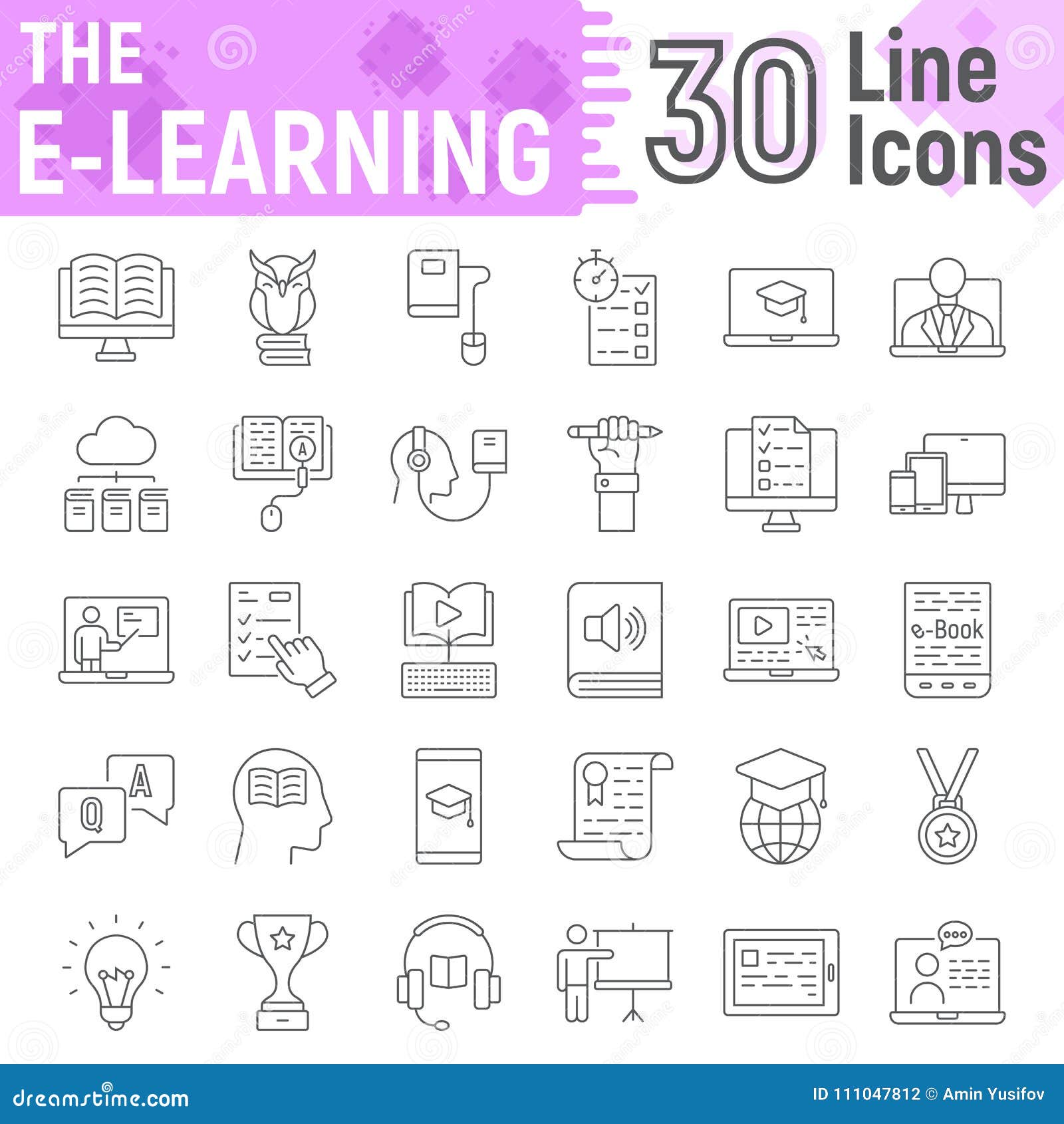 E Learning Thin Line Icon Set, Online Education Stock Vector ...