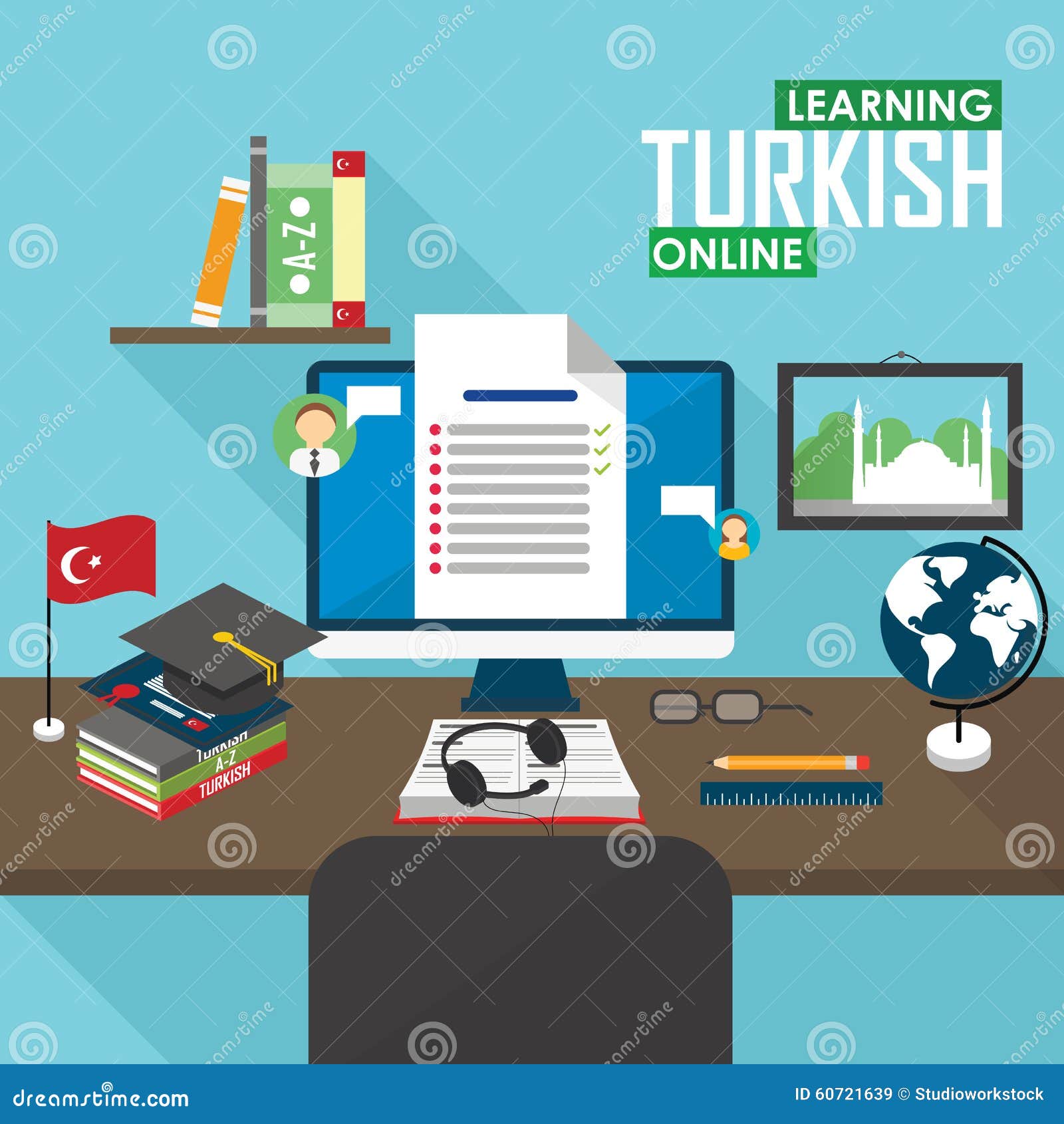Turkish Language Learning Logo Icon With Headphones. Creative Turkish ...