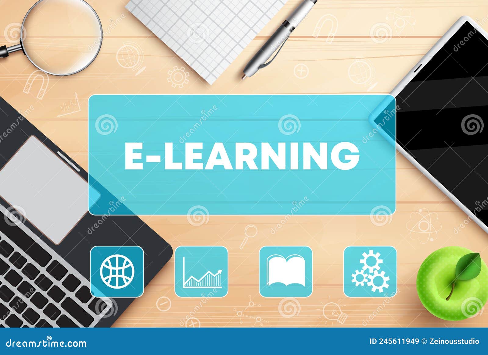 E-learning Vector Background Design. Elearning Text with Laptop, Tablet ...
