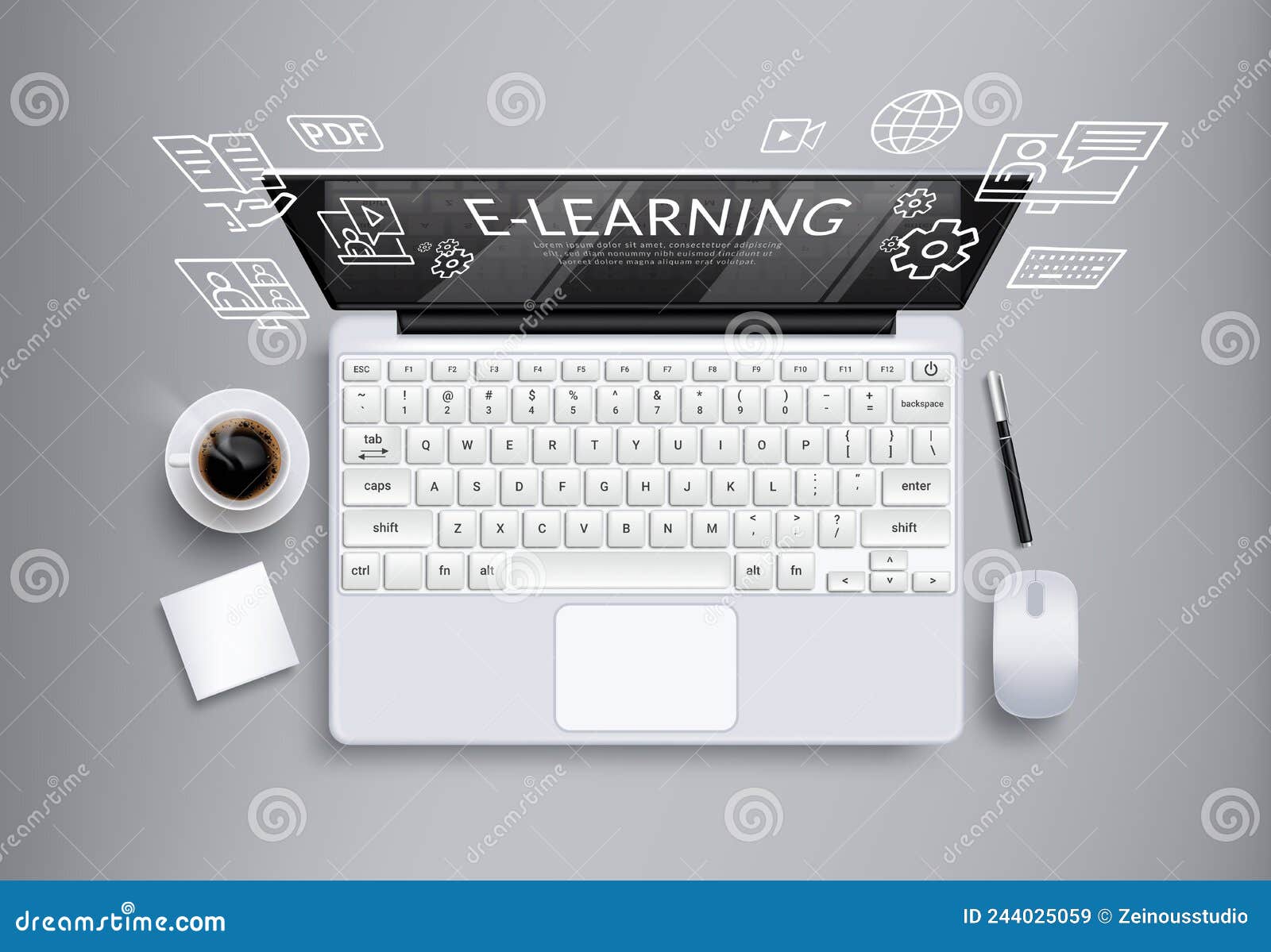 E-learning Vector Concept Design. Elearning Text with Laptop Learning ...