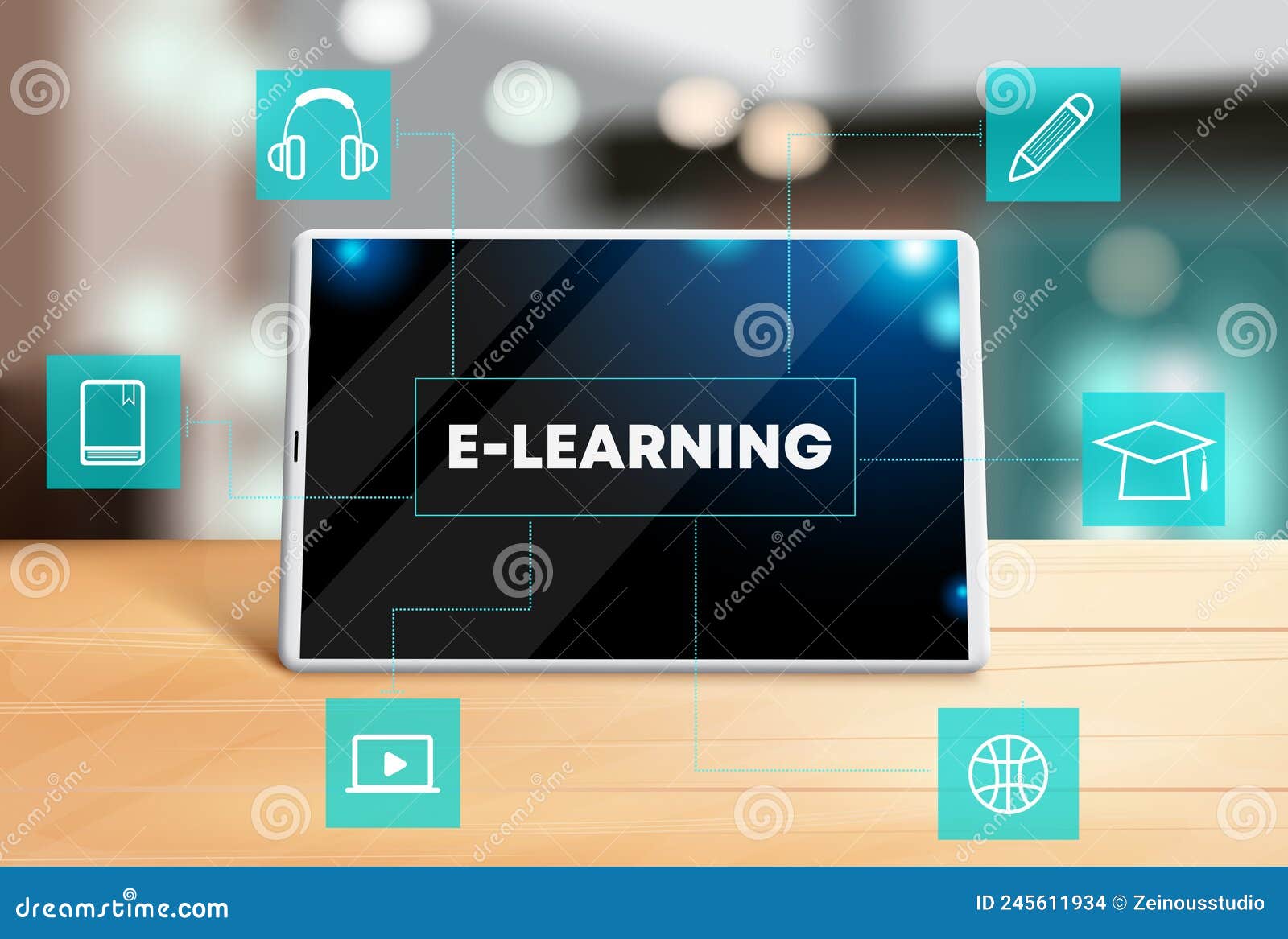 E-learning Vector Concept Design. Elearning Text in Tablet Screen ...