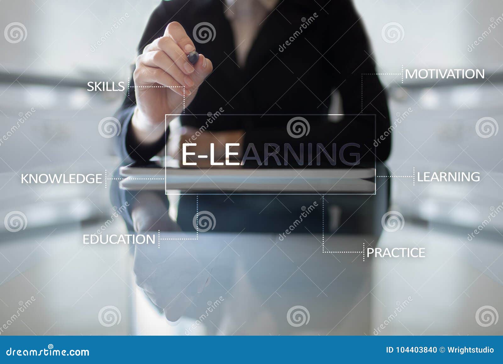 E-Learning on the Virtual Screen. Internet Education Concept Stock ...