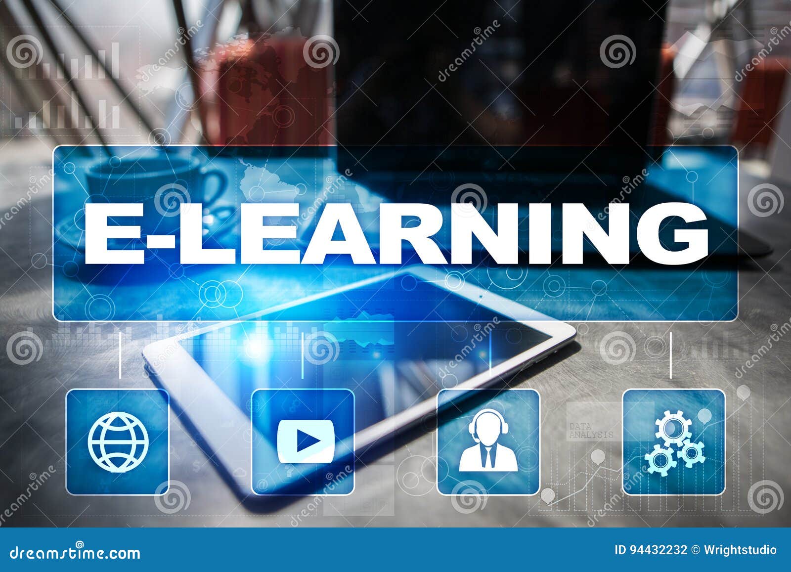 E-Learning on the Virtual Screen. Internet Education Concept. Stock ...