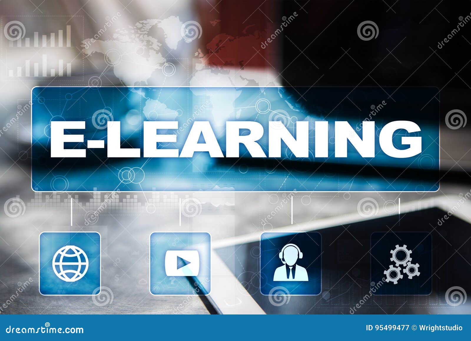 E-Learning on the Virtual Screen. Internet Education Concept. Stock ...