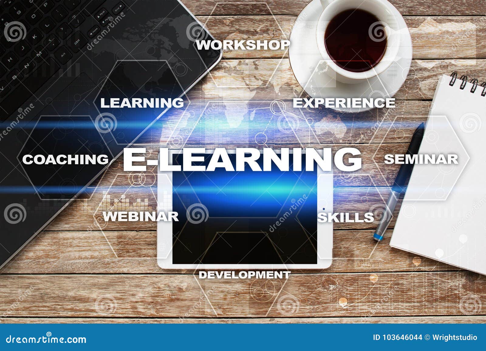E-Learning on the Virtual Screen. Internet Education Concept Stock ...