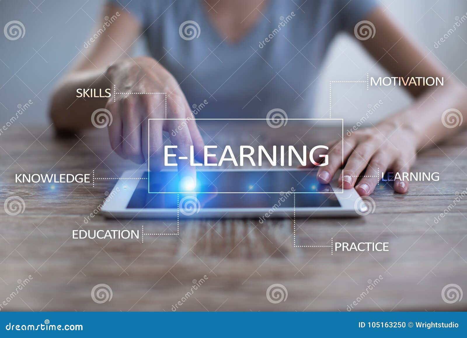 E-Learning on the Virtual Screen. Internet Education Concept Stock ...