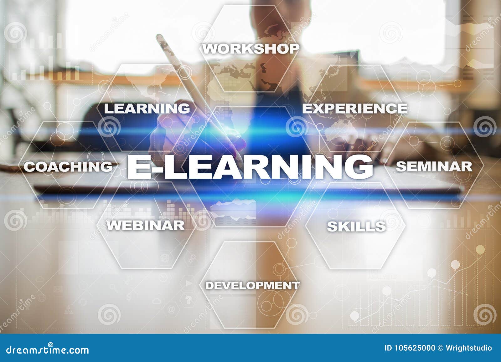 E-Learning on the Virtual Screen. Internet Education Concept Stock ...