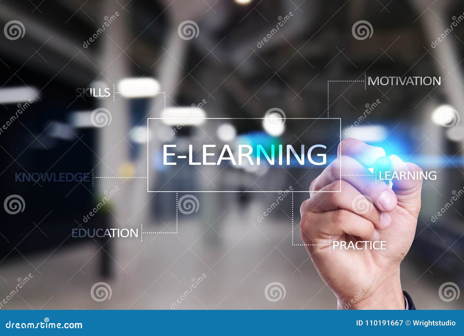 E-Learning on the Virtual Screen. Internet Education Concept. Stock ...