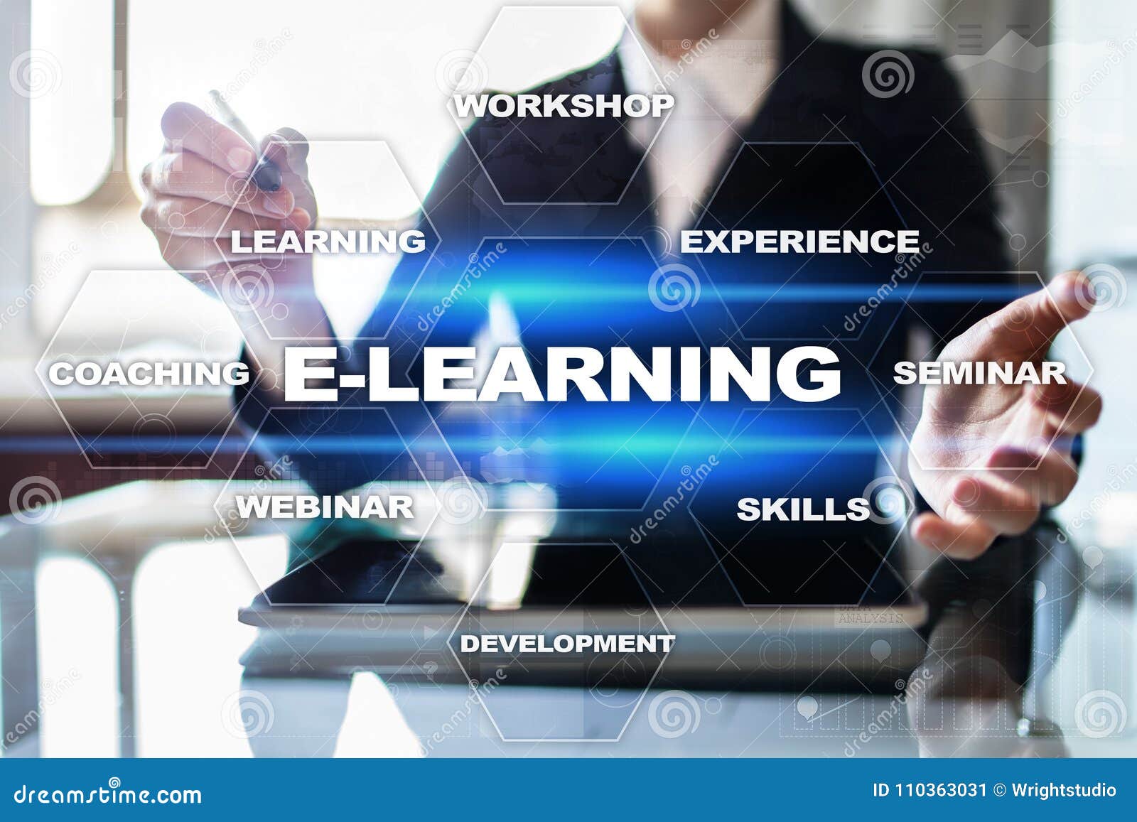 E-Learning on the Virtual Screen. Internet Education Concept. Stock ...
