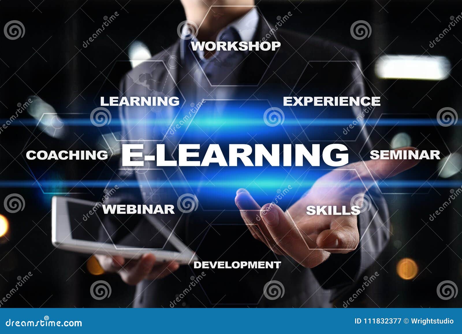 E-Learning on the Virtual Screen. Internet Education Concept. Stock ...