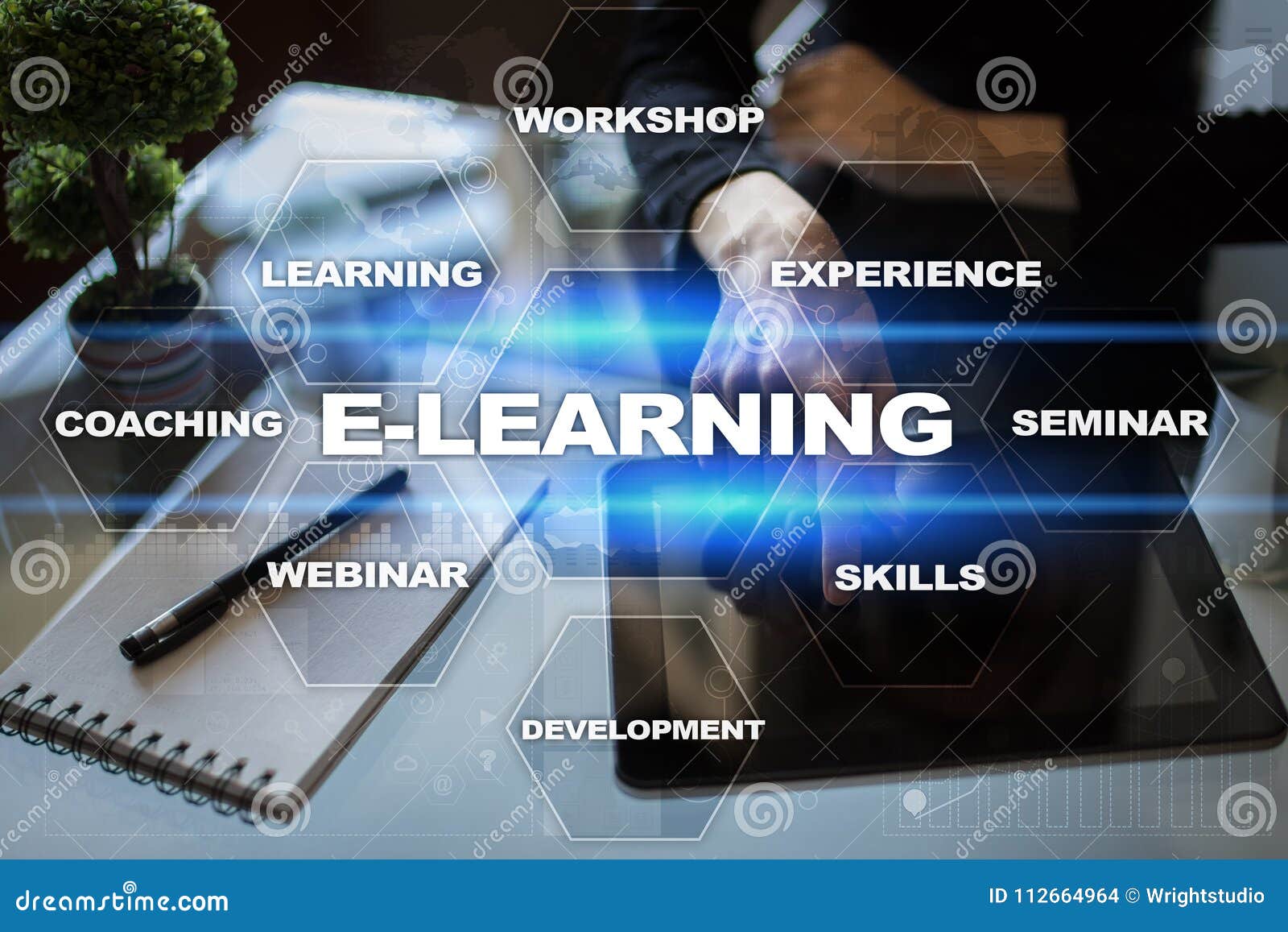 E-Learning on the Virtual Screen. Internet Education Concept. Stock ...