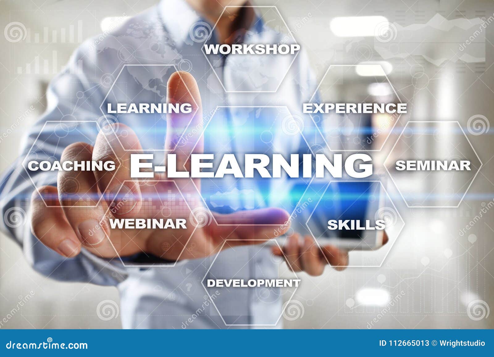 E-Learning on the Virtual Screen. Internet Education Concept. Stock ...