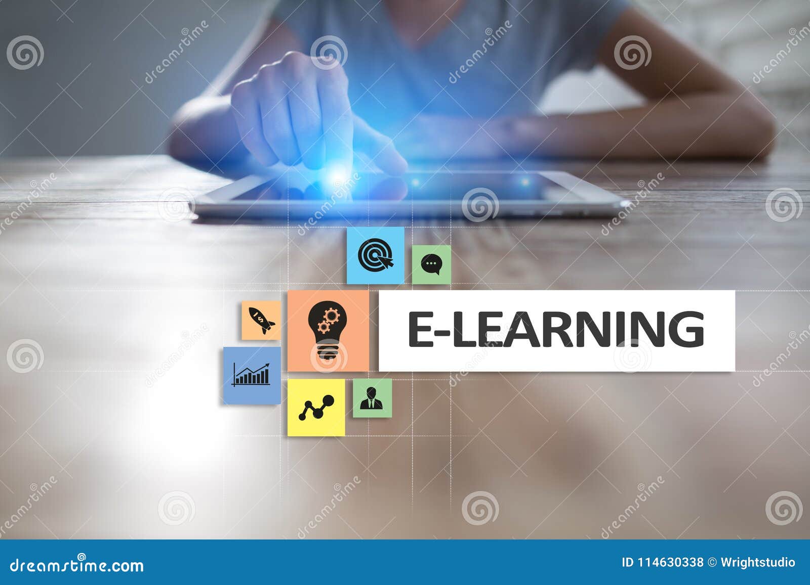 E-Learning on the Virtual Screen. Internet Education Concept. Stock ...