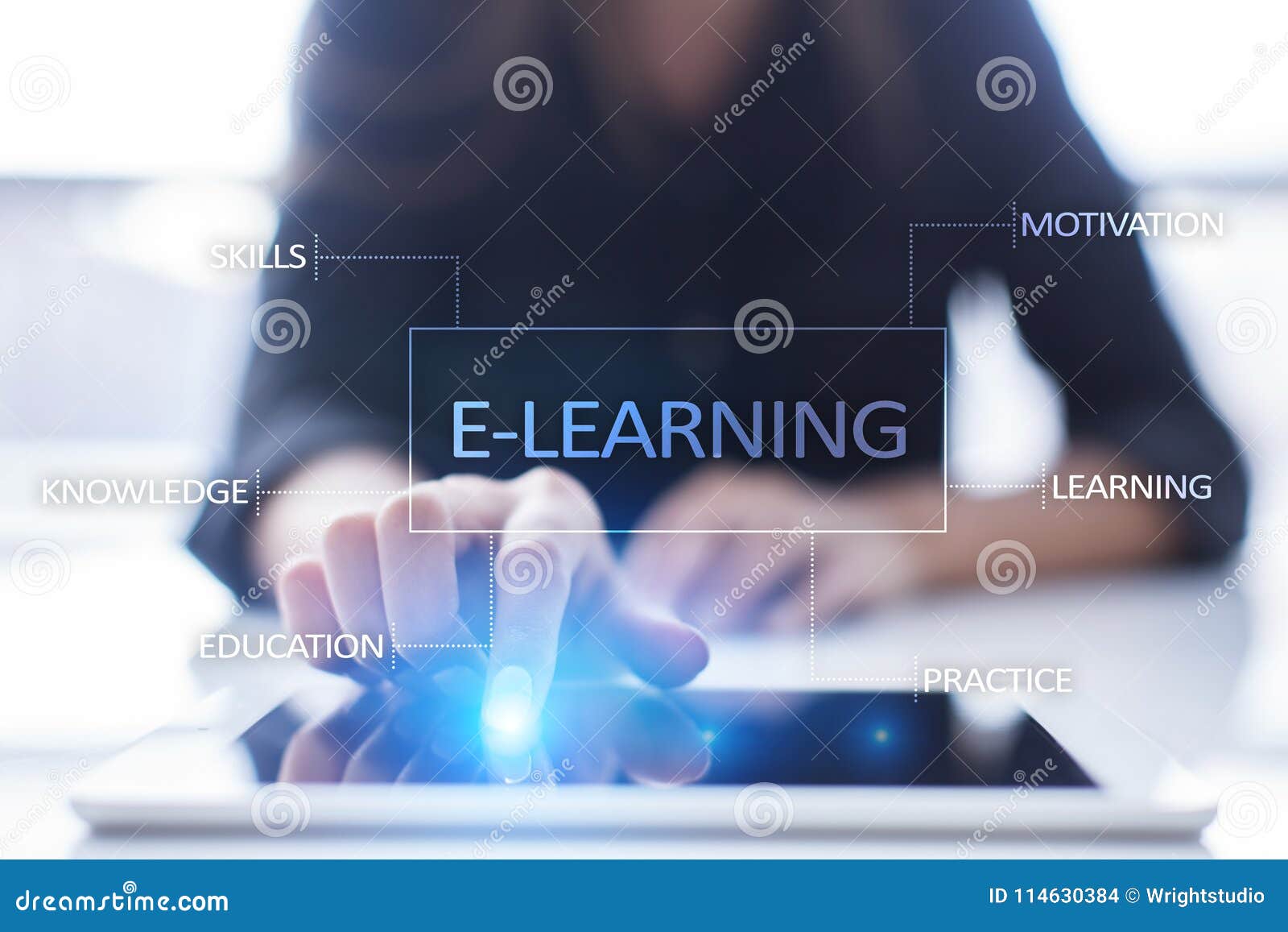 E-Learning on the Virtual Screen. Internet Education Concept. Stock ...