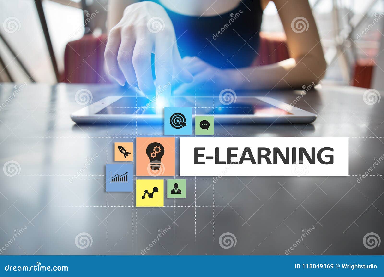 E-Learning on the Virtual Screen. Internet Education Concept. Stock ...