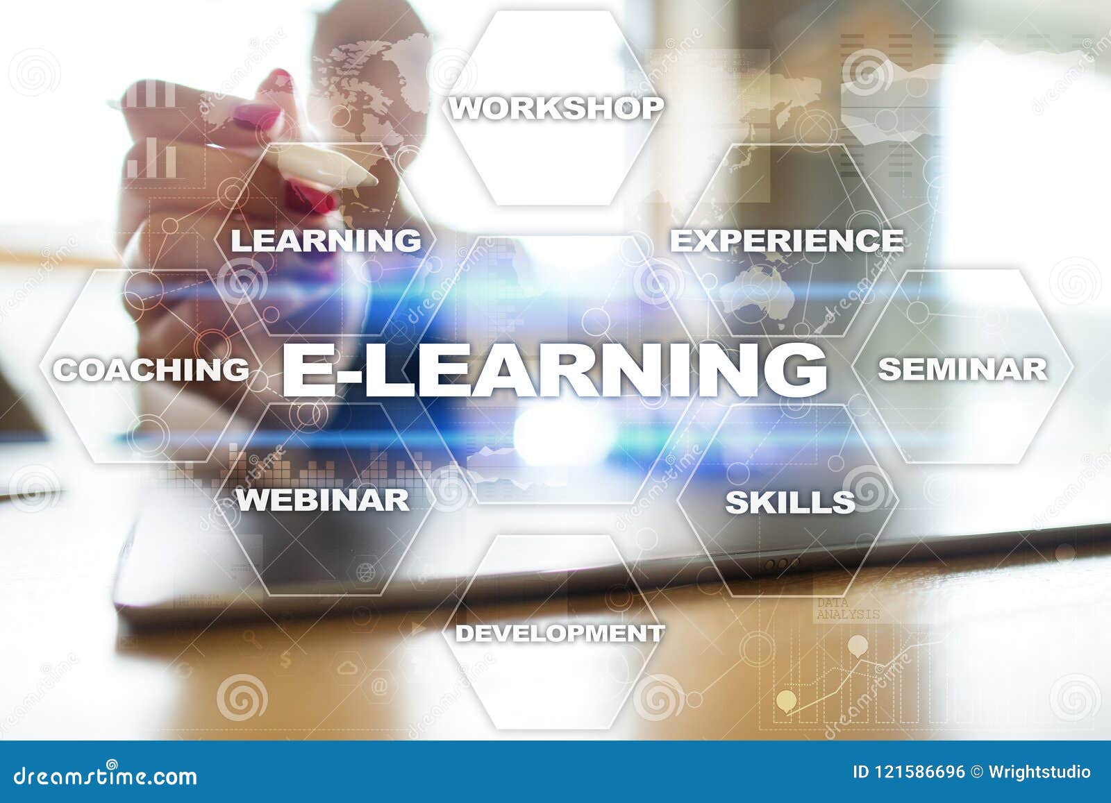 E-Learning on the Virtual Screen. Internet Education Concept. Stock ...