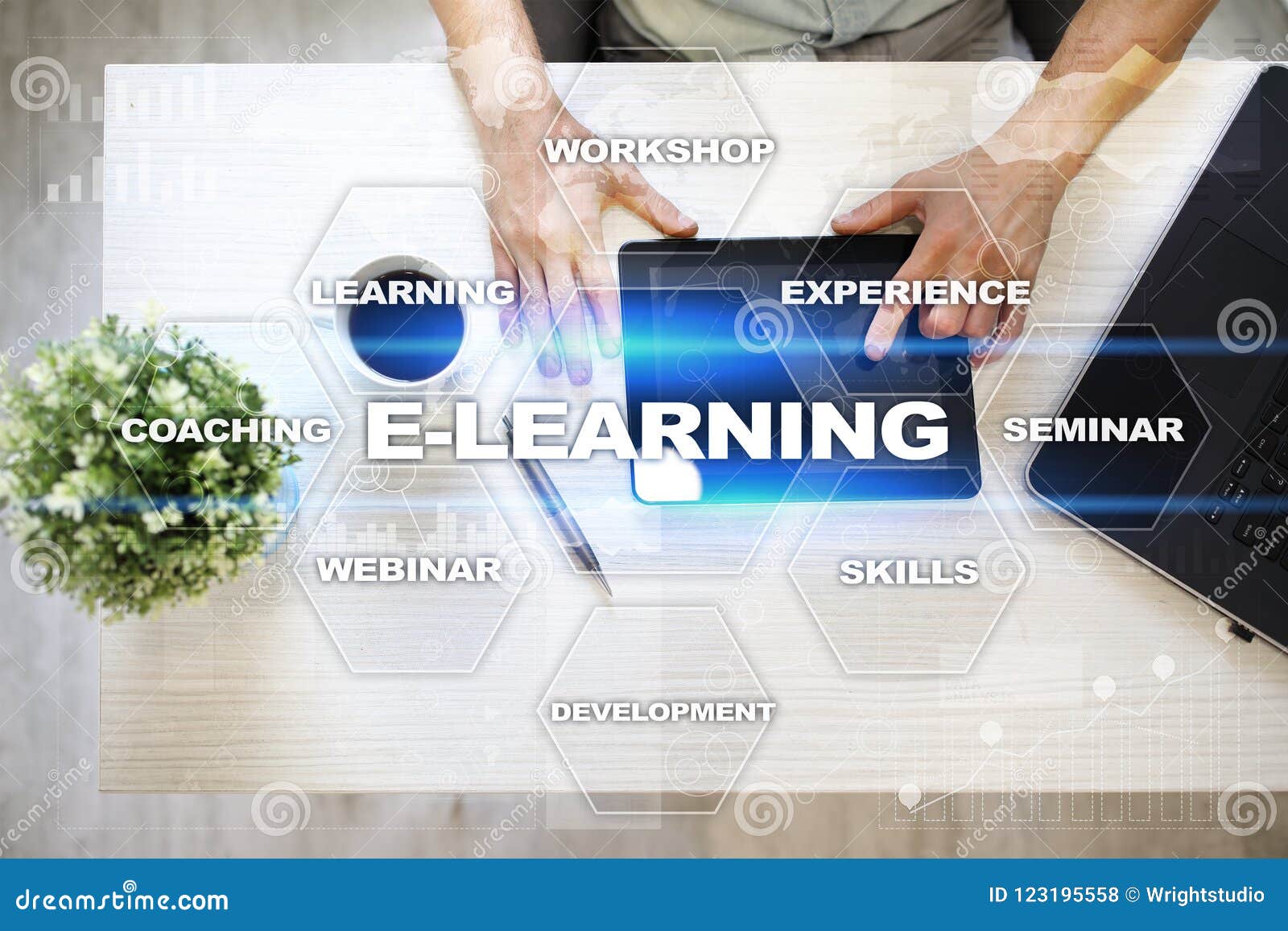 E-Learning on the Virtual Screen. Internet Education Concept. Stock ...