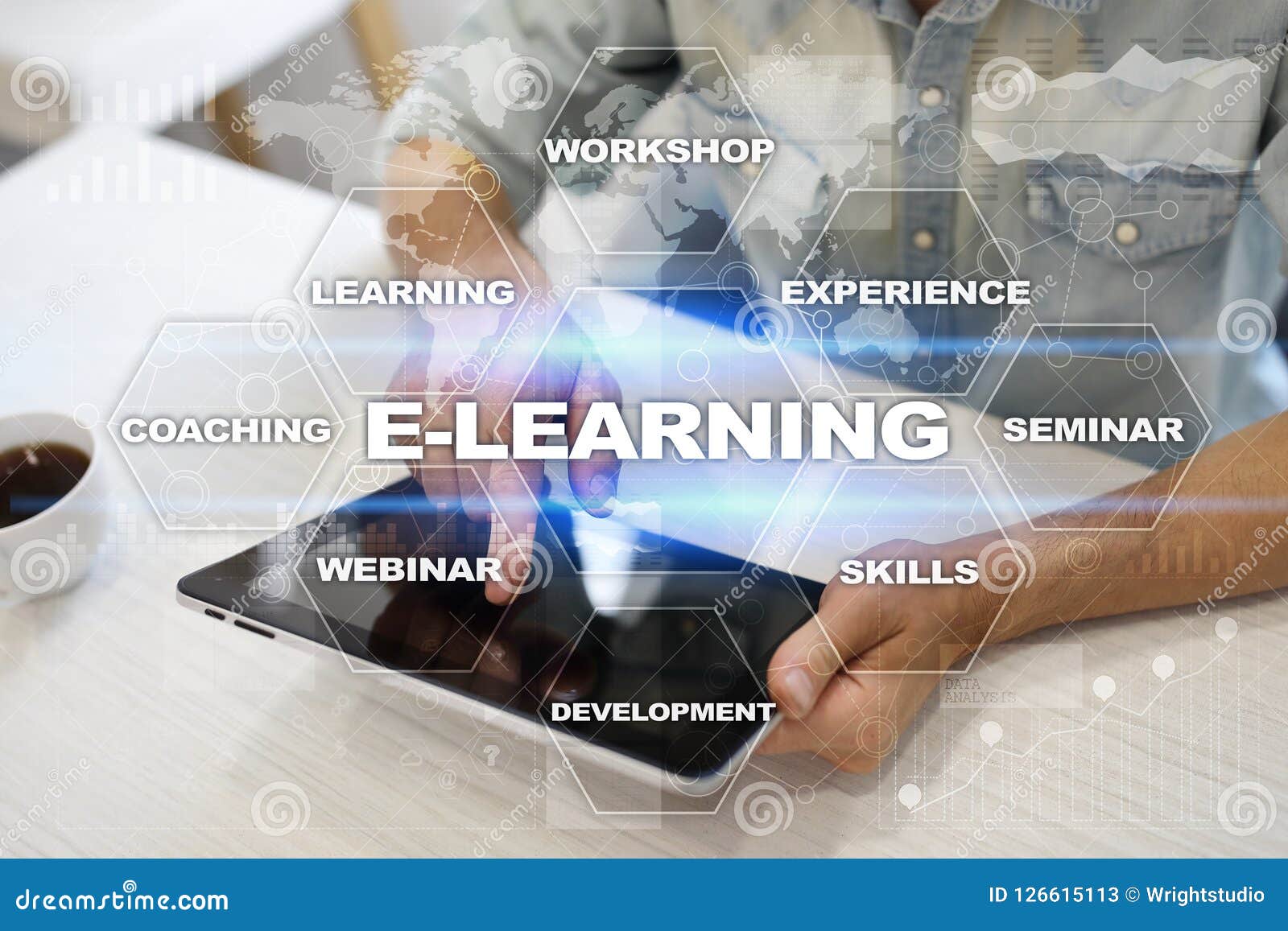 E-Learning on the Virtual Screen. Internet Education Concept. Stock ...