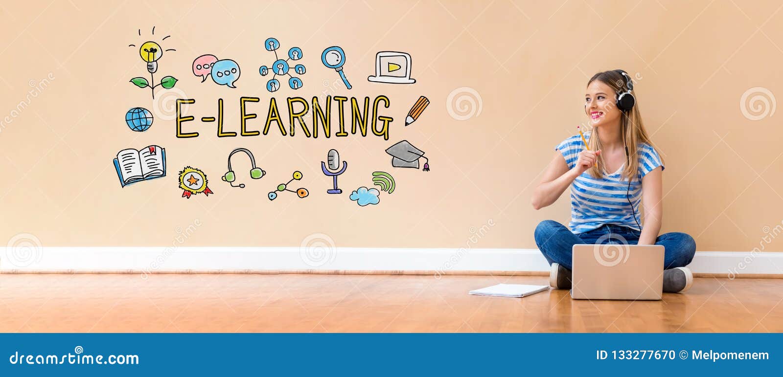 E-Learning with Woman Using a Laptop Computer Stock Photo - Image of ...