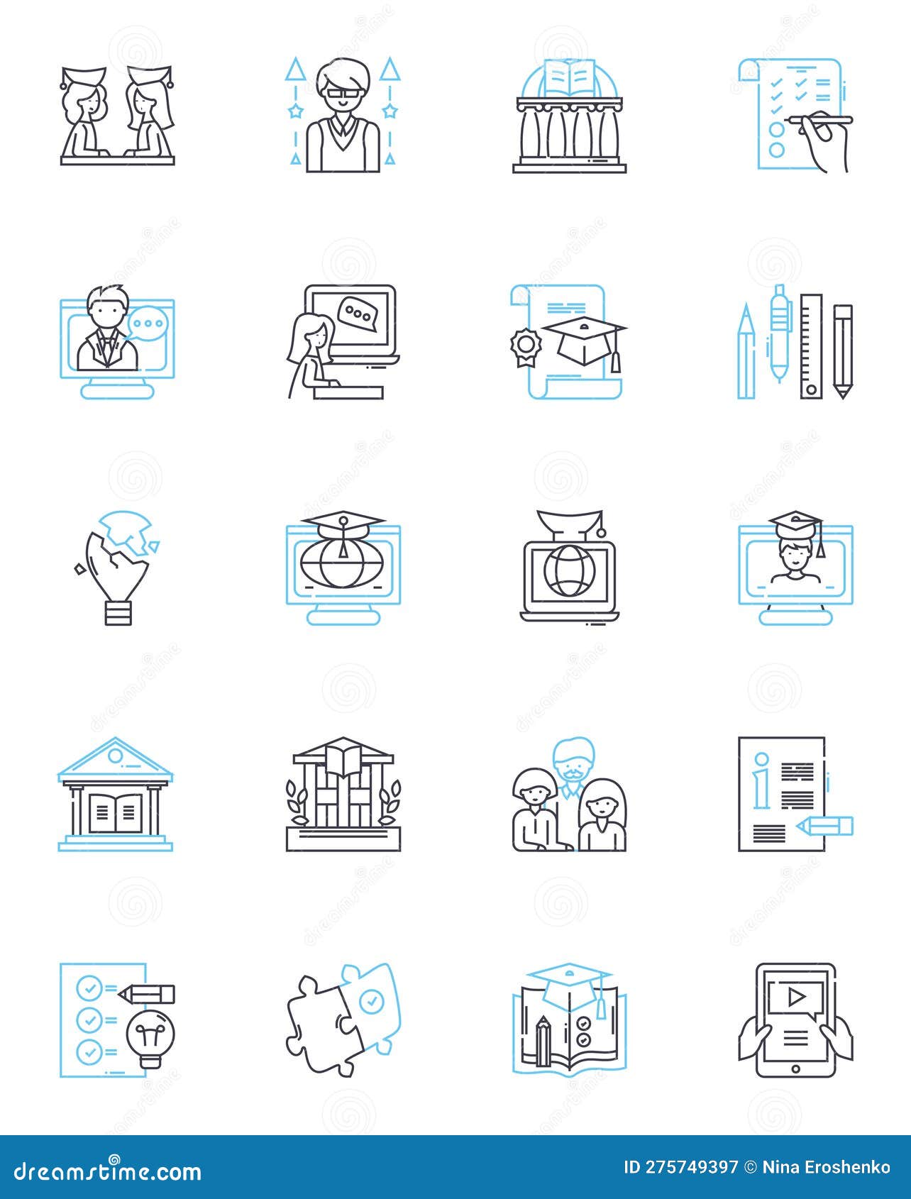 E-learning Workshops Linear Icons Set. Online, Interactive, Webinars ...