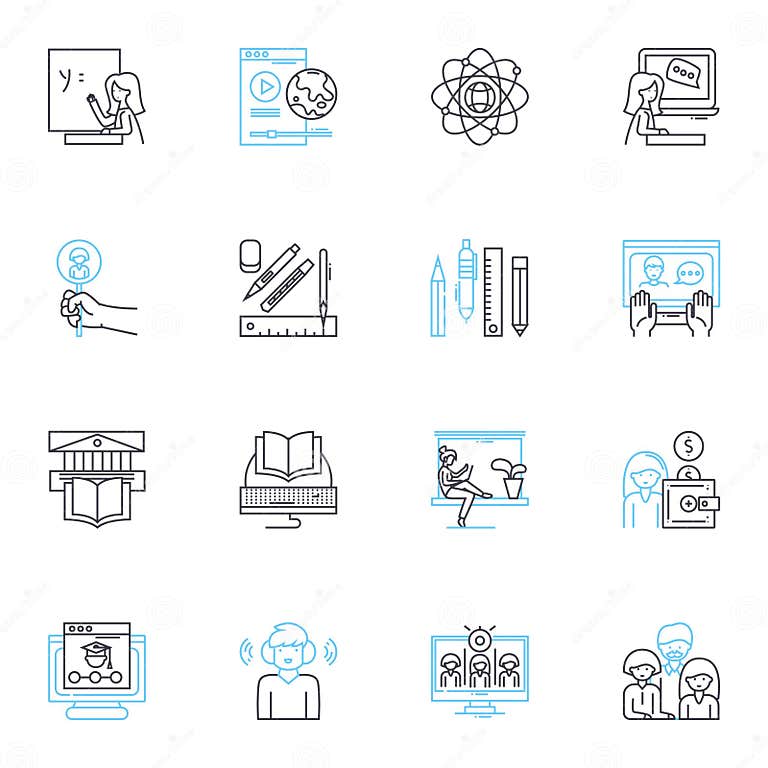 E-learning Workshops Linear Icons Set. Online, Interactive, Webinars, Virtual, Education ...