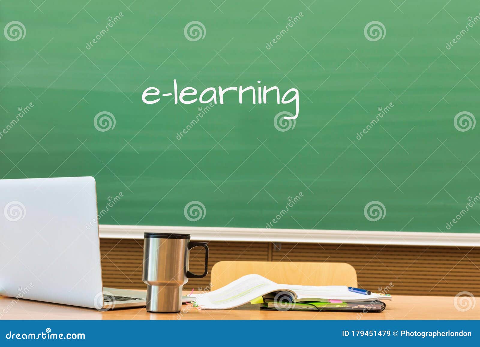 E-learning Written on Black Board in Classroom Stock Image - Image of ...